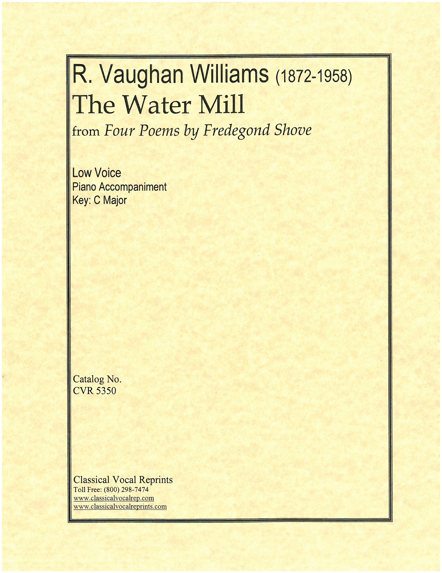 The Water Mill – Low Key C Major – Classical Vocal Reprints