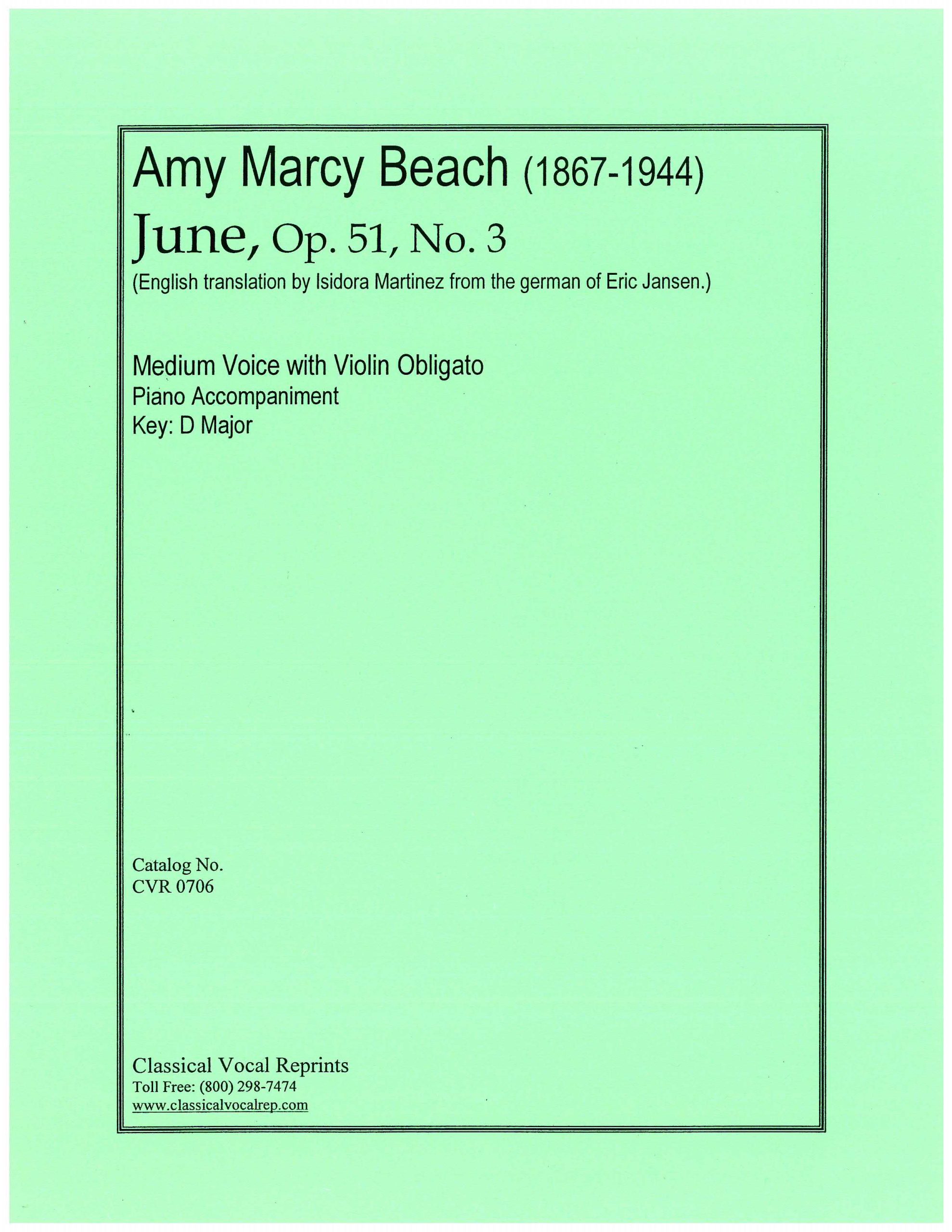 June Op 51 3 With Violin Obligato Classical Vocal Reprints