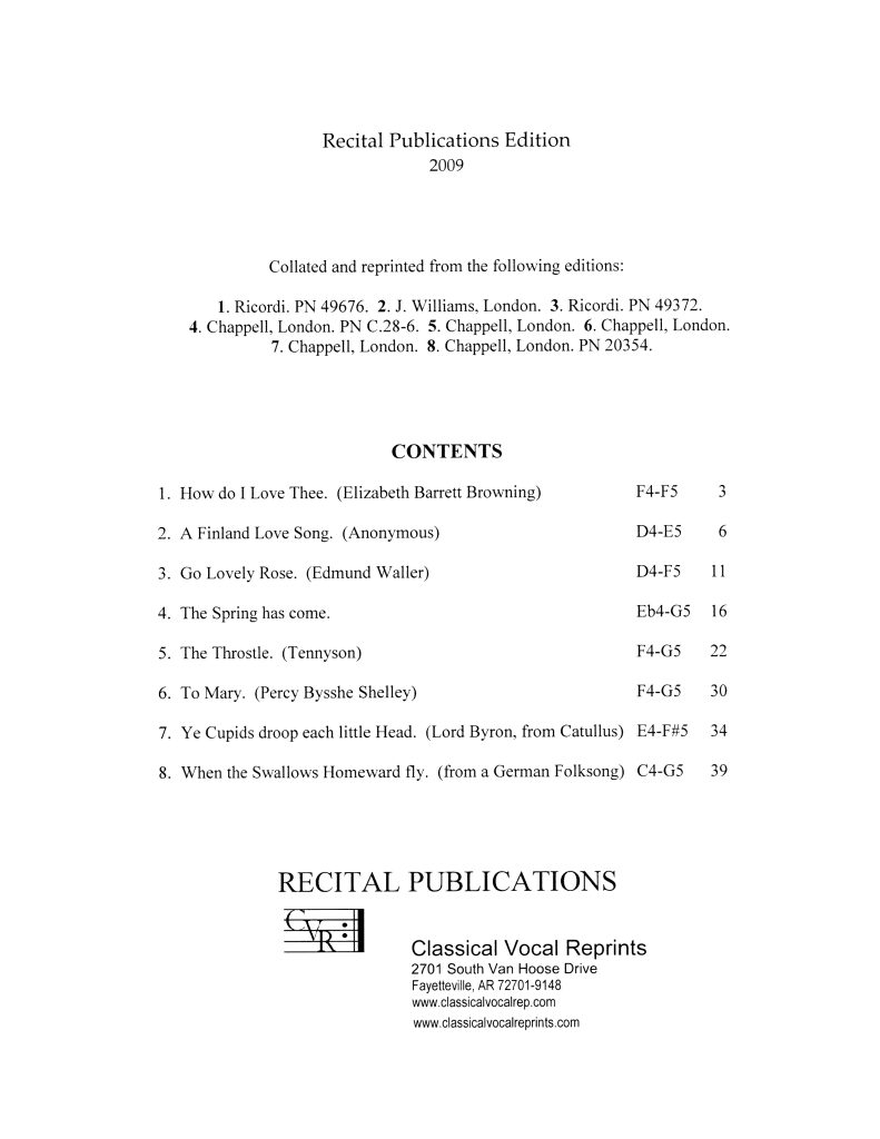 8 Selected Songs – Classical Vocal Reprints